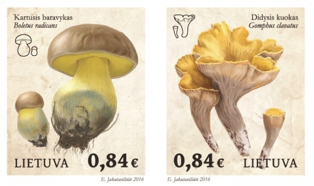 Pašto ženklų serijoje „Lietuvos raudonoji knyga" – reti grybai ...